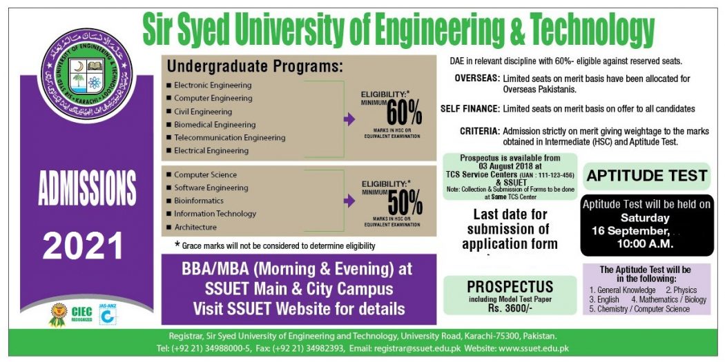 SSUET Karachi Entry Test 2026 Registration Forms Procedure Schedule ...