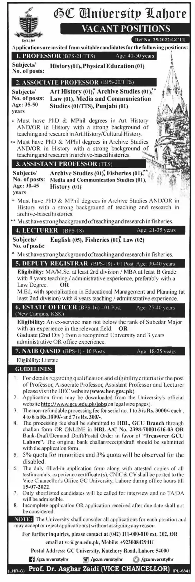 Gc University Lahore Jobs 2025 Download Form Online