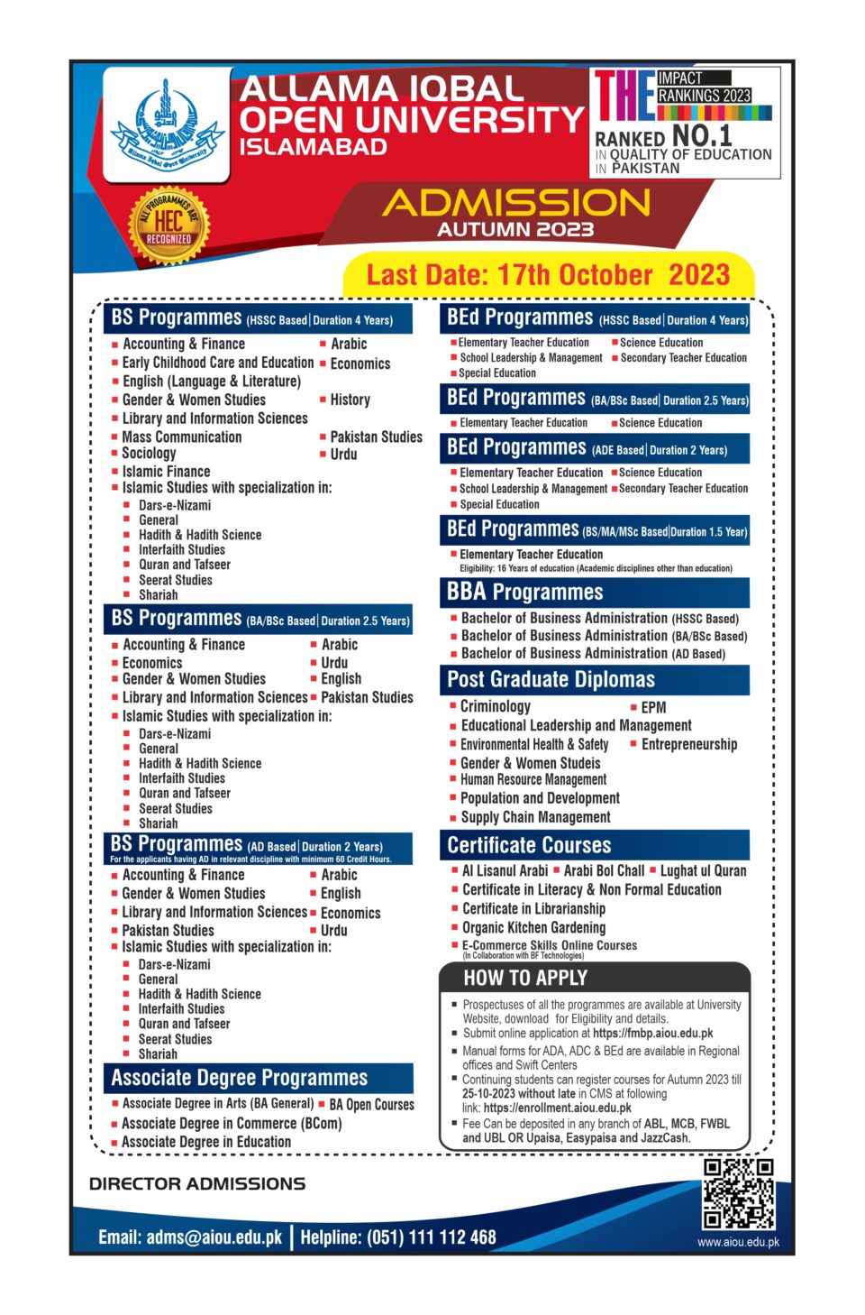Allama Iqbal Open University BA B.Ed Admission 2025 Forms Download ...