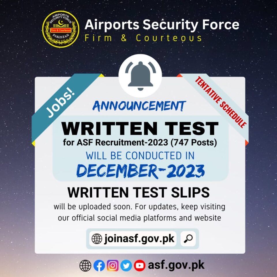 Airport Security Force ASF Roll No slip 2024 Written and Physical Test